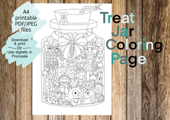 Monster Treats Jar Coloring Page | Etsy