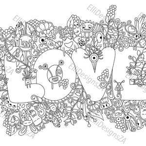 Doodle Monster Love Coloring Page - Etsy