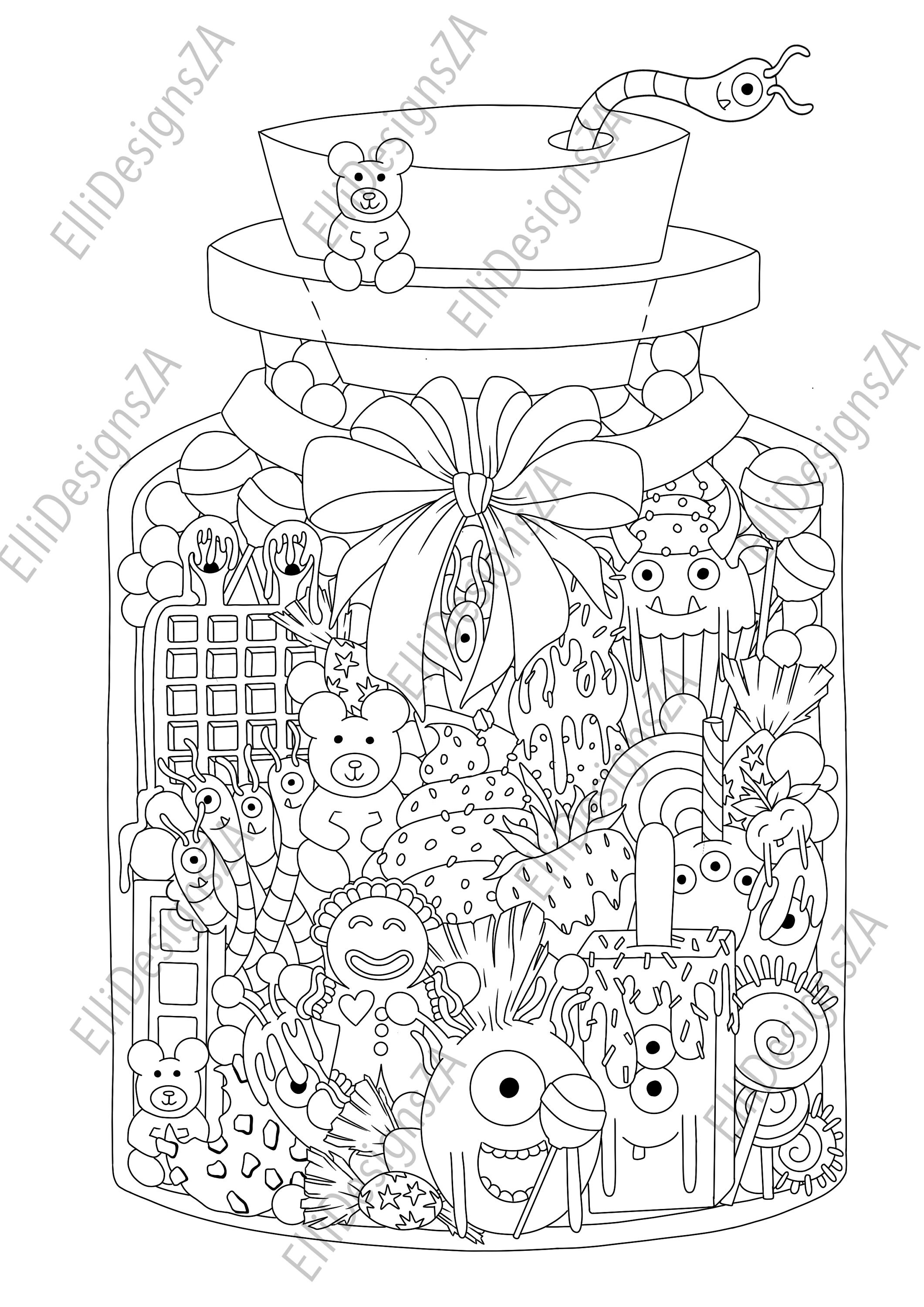 Monster Treats Jar Coloring Page - Etsy