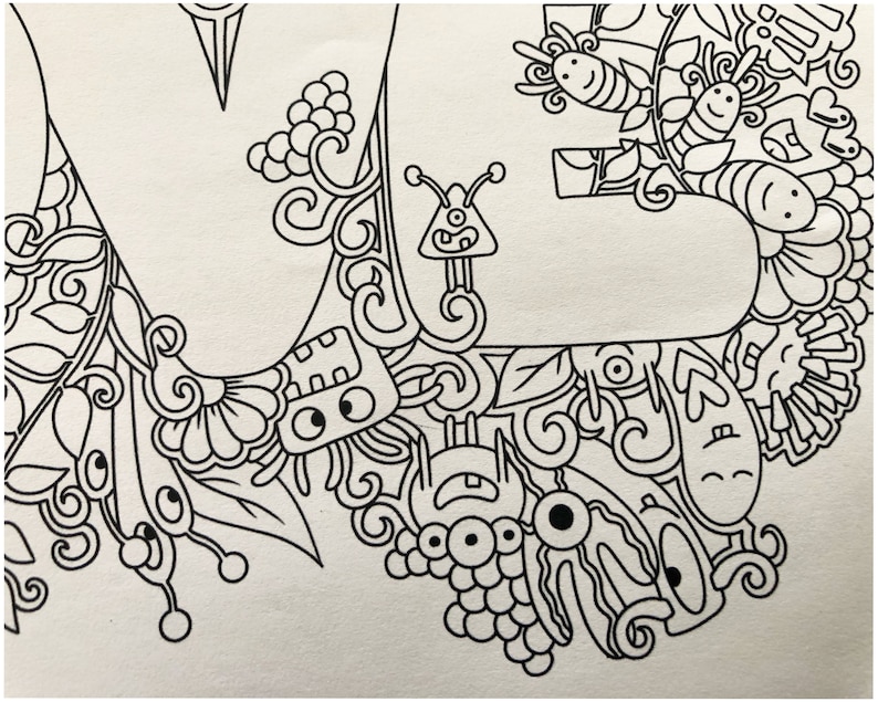 Doodle Monster Love Coloring Page - Etsy