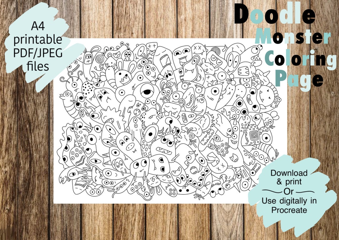 Doodle Monsters Coloring Page - Etsy