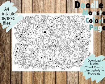 Doodle Monster Love Coloring Page | Etsy