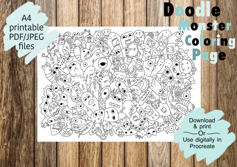 Doodle Monsters Coloring Page - Etsy