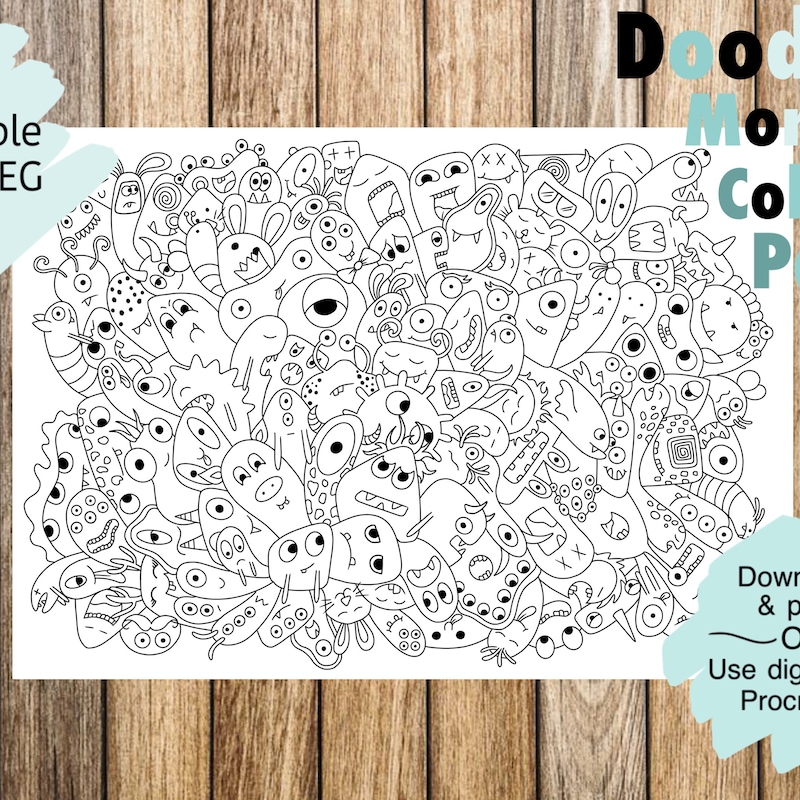 Doodle Monster Coloring - Etsy