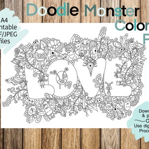 Doodle Monster Love Coloring Page - Etsy