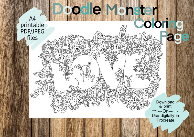 Doodle Monster Love Coloring Page - Etsy