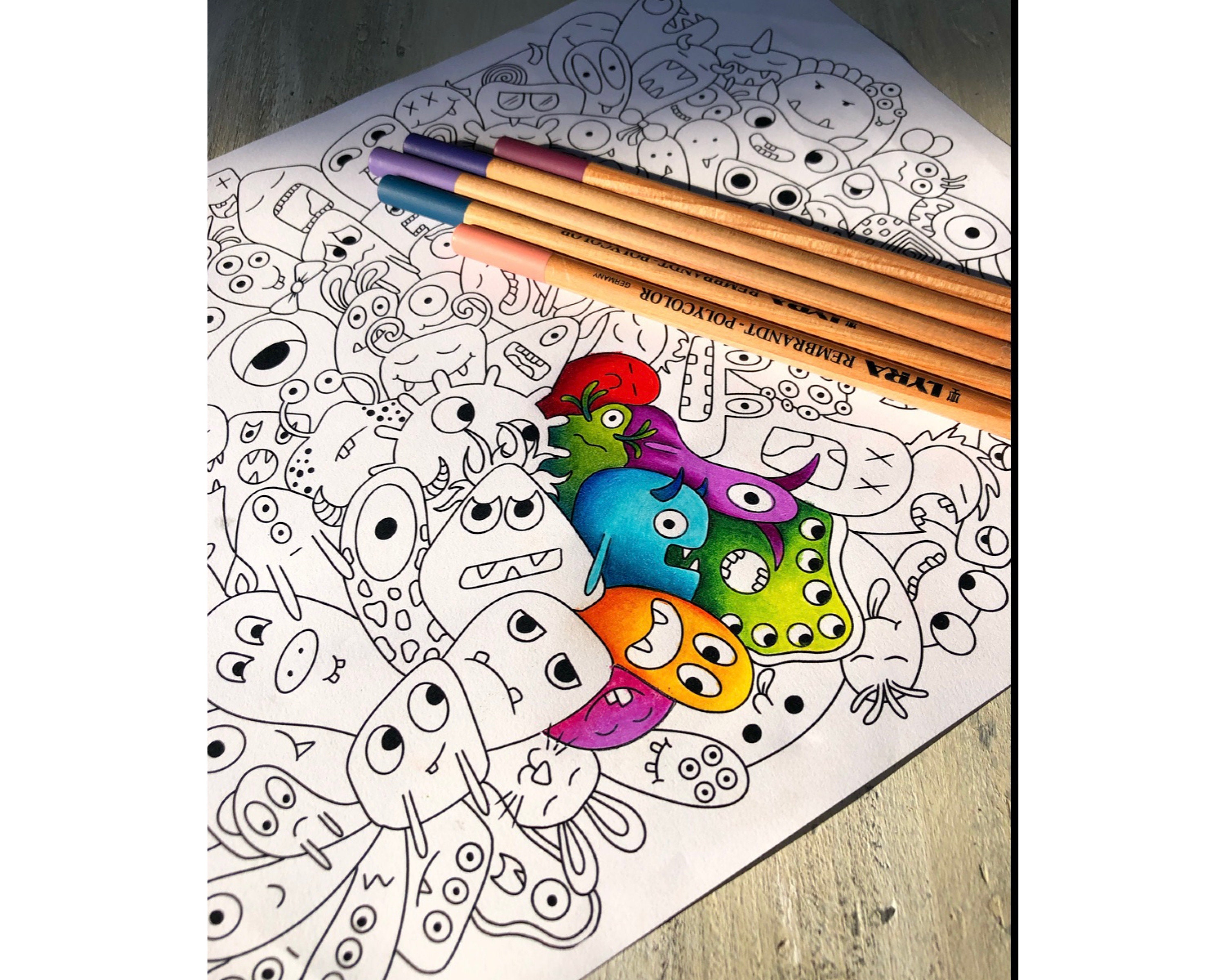 Doodle Monsters Coloring Page - Etsy