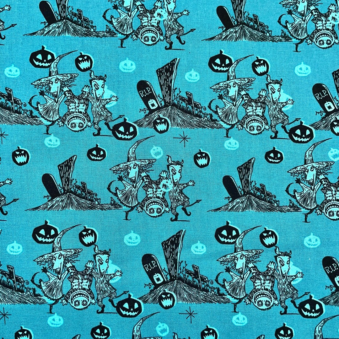 Nightmare Before Christmas Cotton Fabric Graveyard Fun Teal Fabric by ...