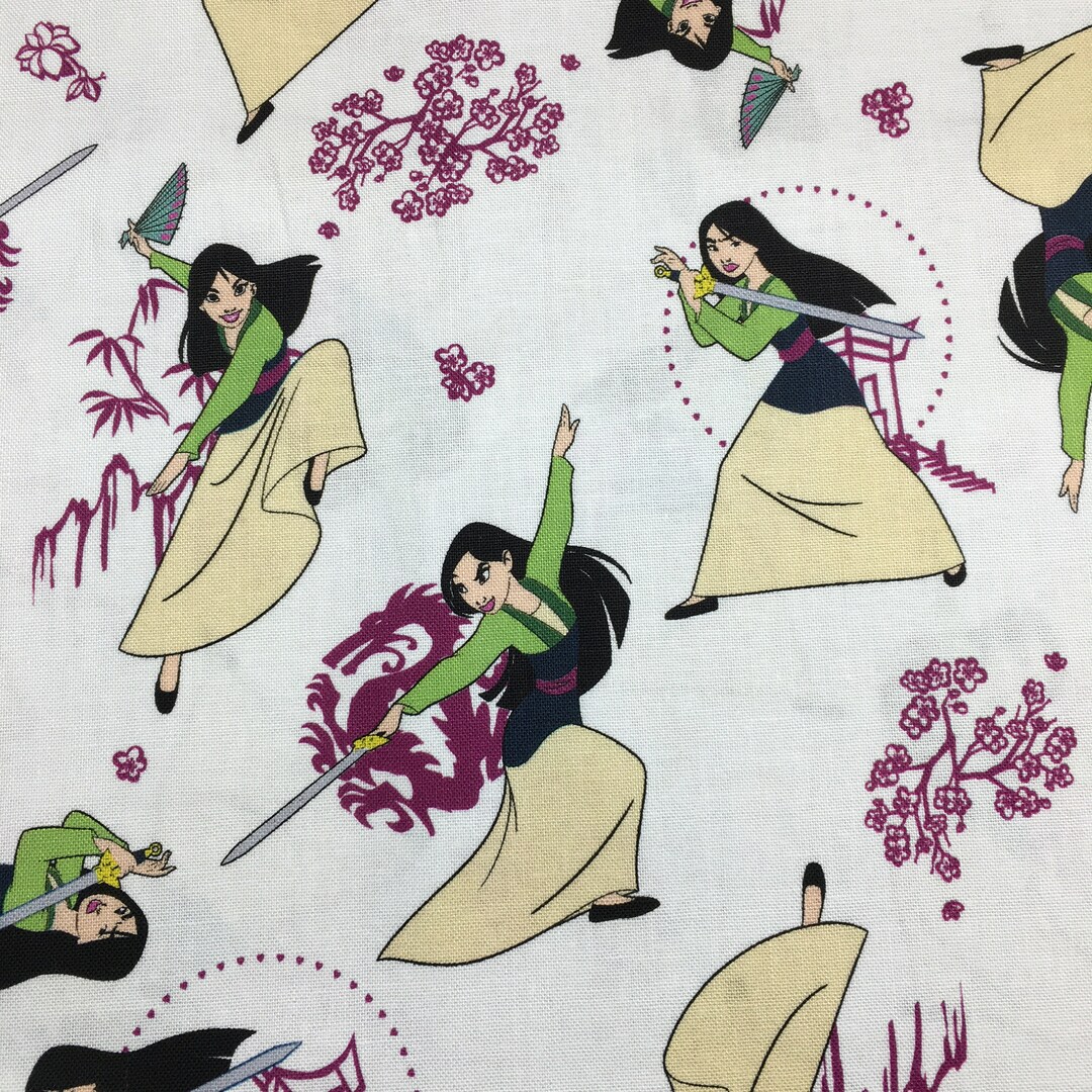 Disney Mulan Heart Strong on White Cotton Fabric by the Yard and Half ...
