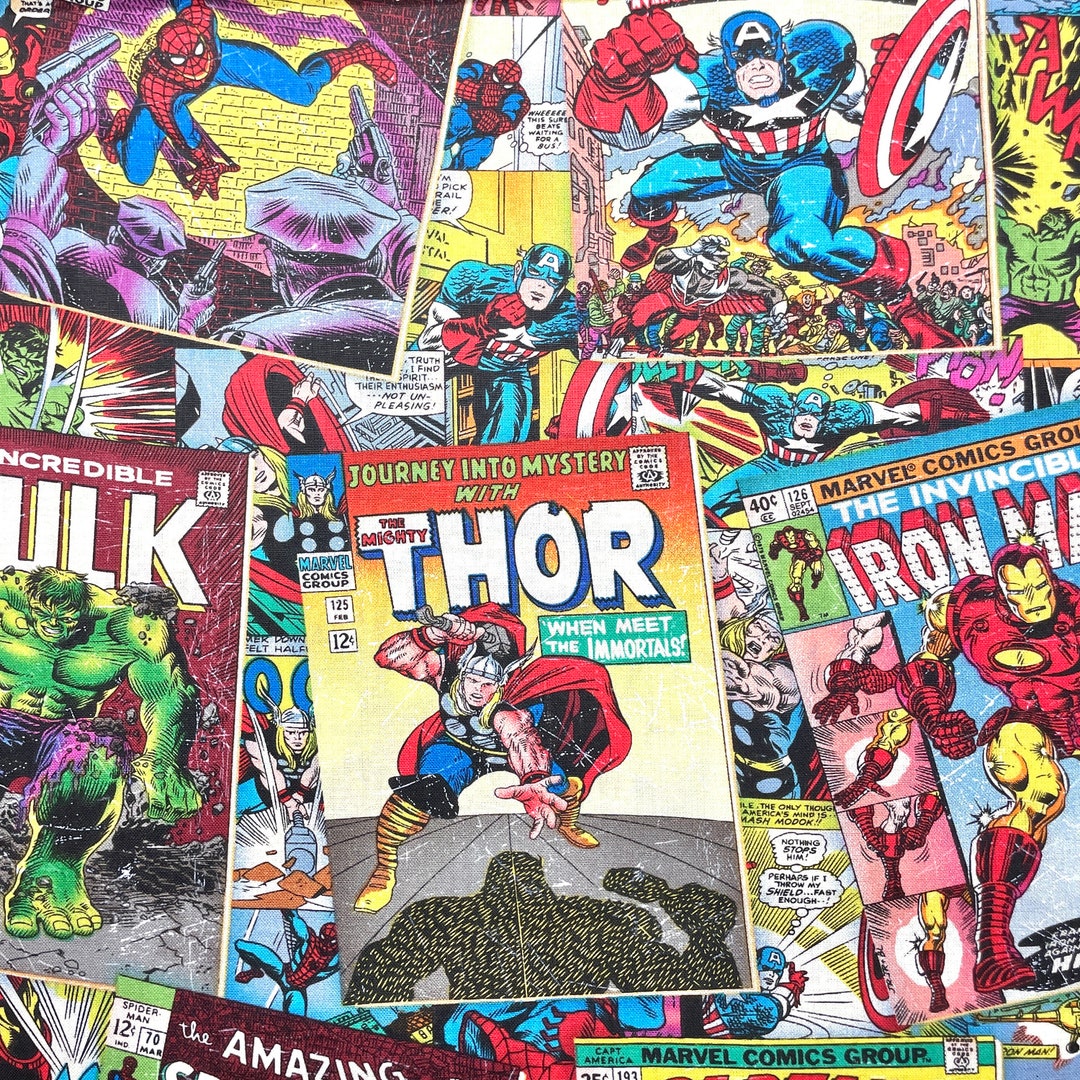 Marvel Retro Comic Book Cotton Fabric by the Yard and Half Yard, 100% ...