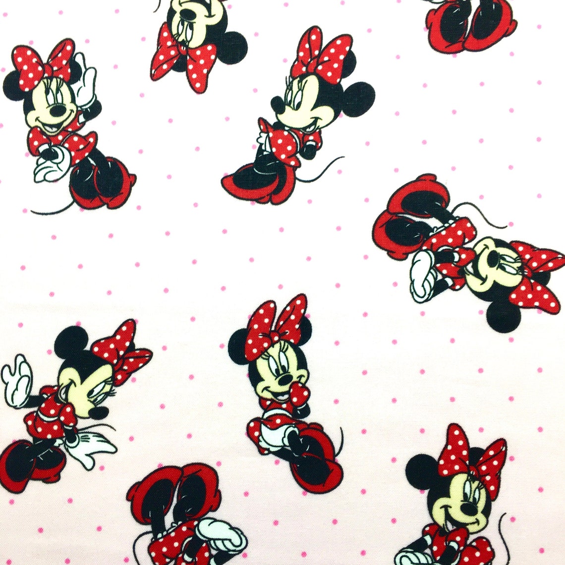 Minnie Mouse on pink w/ dots cotton fabric by the yard 100% | Etsy