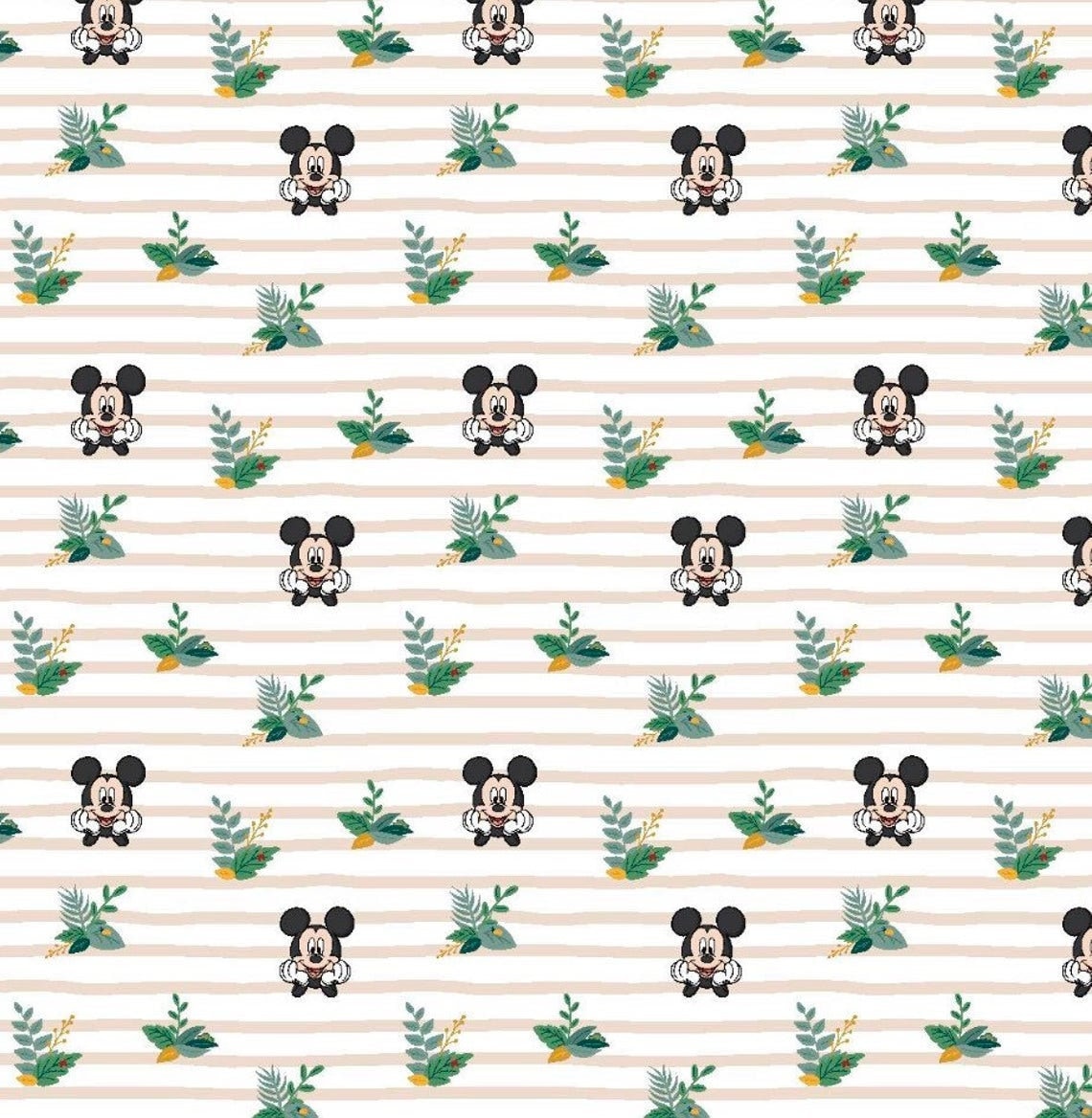 Disney Mickey Mouse stripes and leaves cotton fabric by the | Etsy