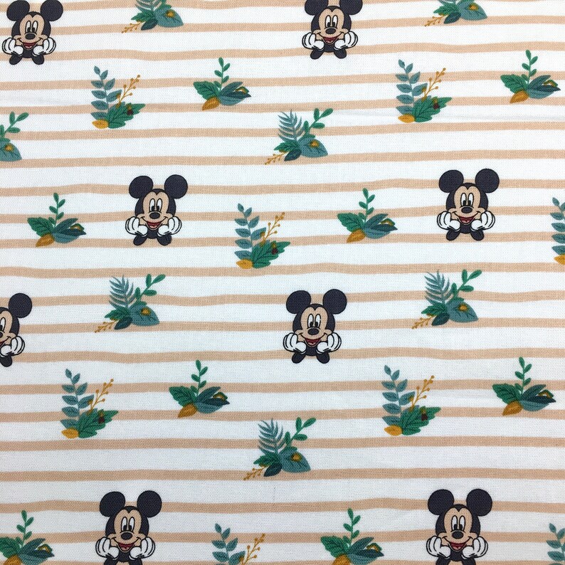 Disney Mickey Mouse Stripes and Leaves Cotton Fabric by the | Etsy