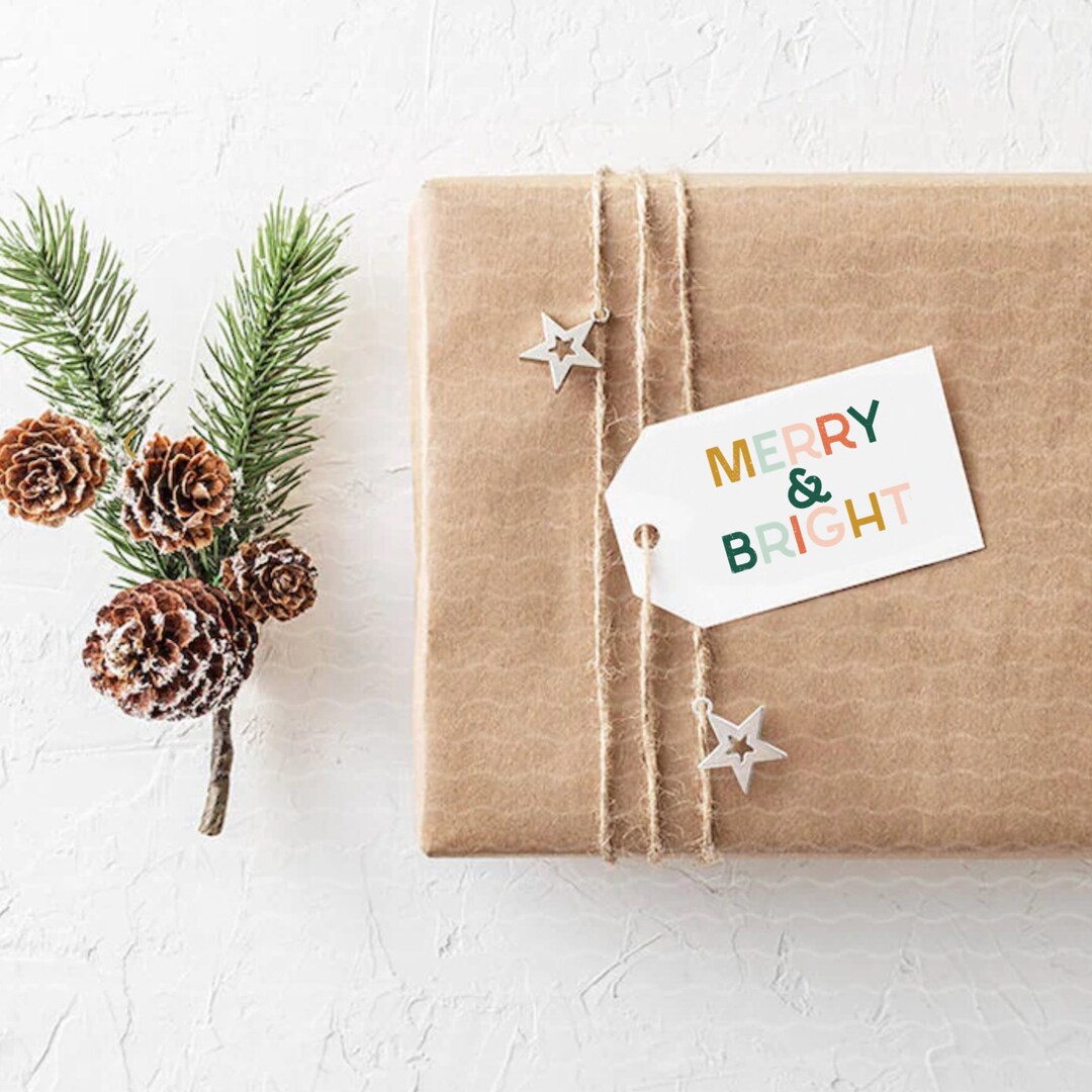 Merry and Bright Printable Christmas Tags, Christmas, Trendy Christmas ...