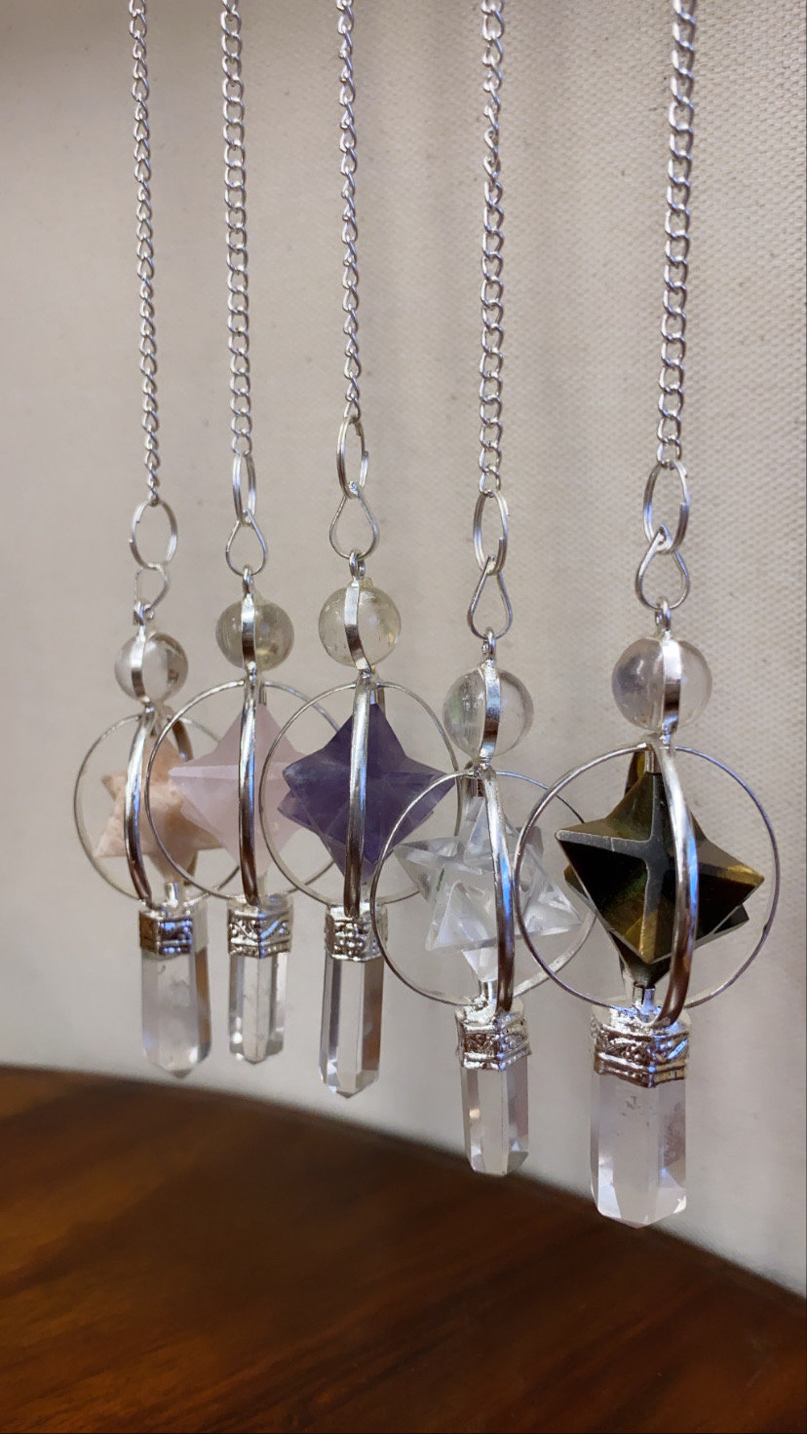 Spinning Merkaba Pendulum - Amethyst, Rose Quartz, Clear Quartz, Tiger ...