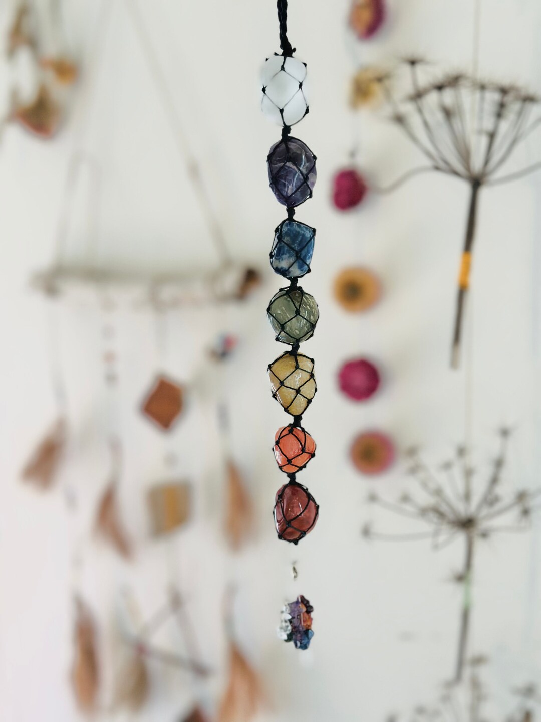 7 CHAKRA Crystal Chyme Car Hanging Charm Natural Crystal Hanging Chyme ...