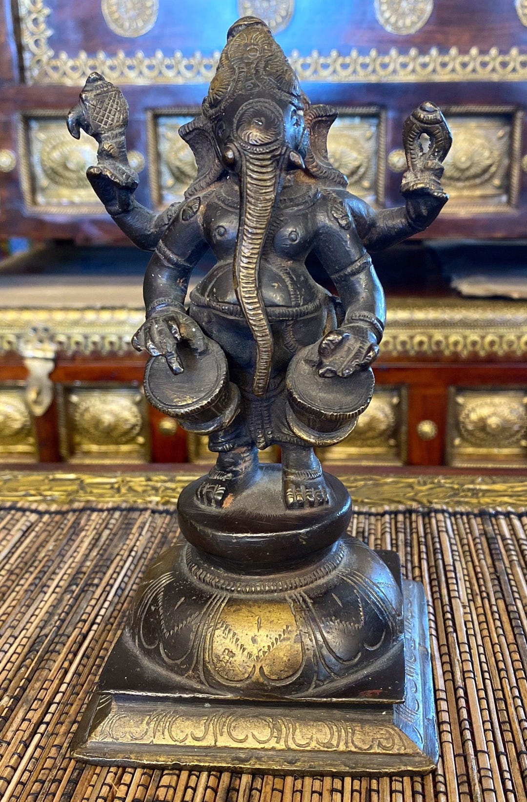 Vintage Musical Ganesha Bronze Statue Good Luck Ganesh Elegant ...
