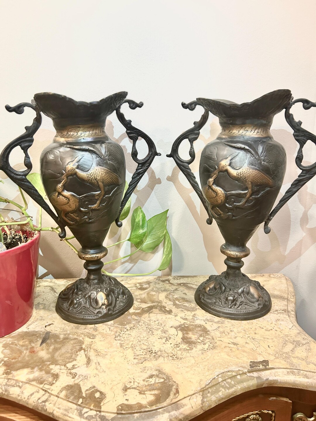 Rare Find Antique Bronze Swan Vases Pair, Early 19th Century, Vintage ...