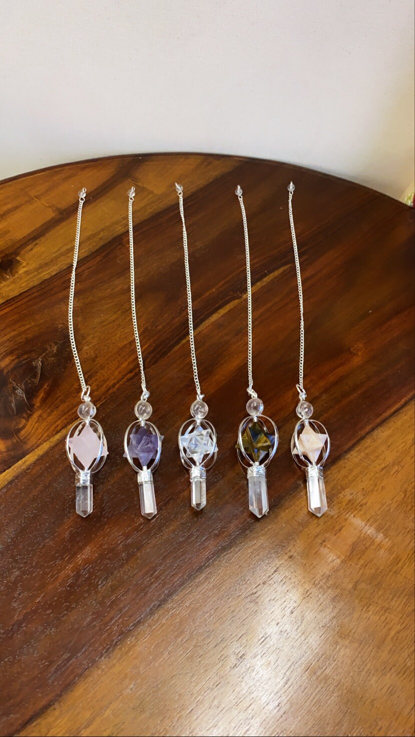 Spinning Merkaba Pendulum - Amethyst, Rose Quartz, Clear Quartz, Tiger ...