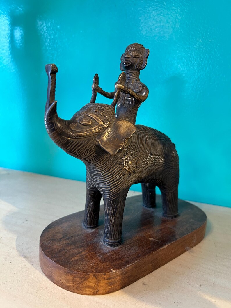 Antique 1920s Indian Dhokra Brass Elephant & Rider Sculpture ...