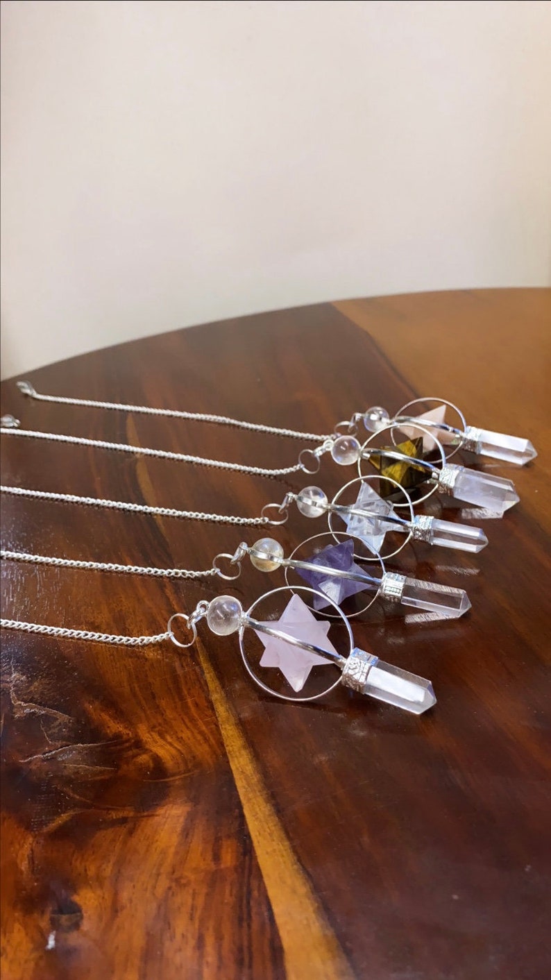 Spinning Merkaba Pendulum - Amethyst, Rose Quartz, Clear Quartz, Tiger ...