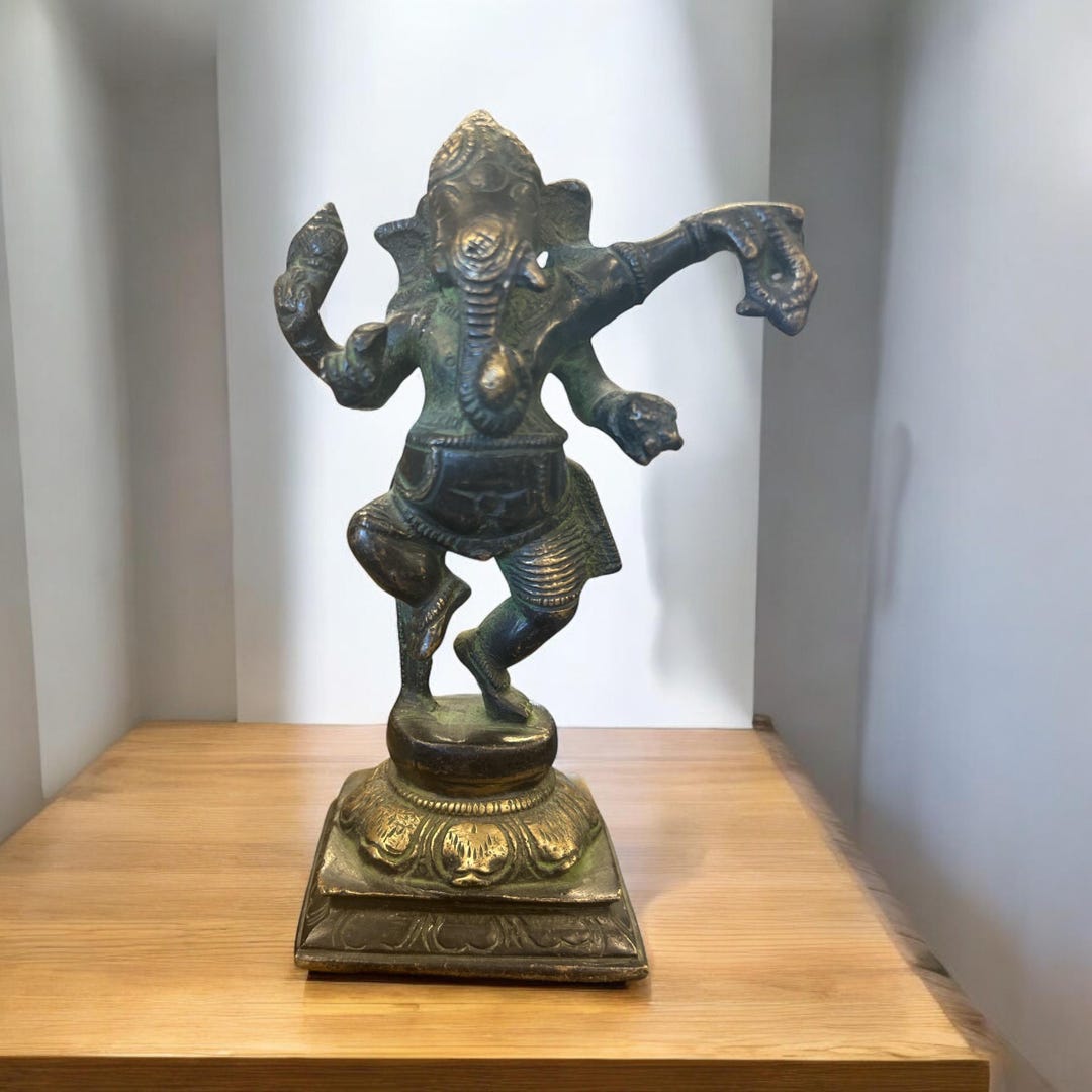 Antique Ganesha Bronze Statue Altar Decor, Good Luck Ganesh Elegant ...