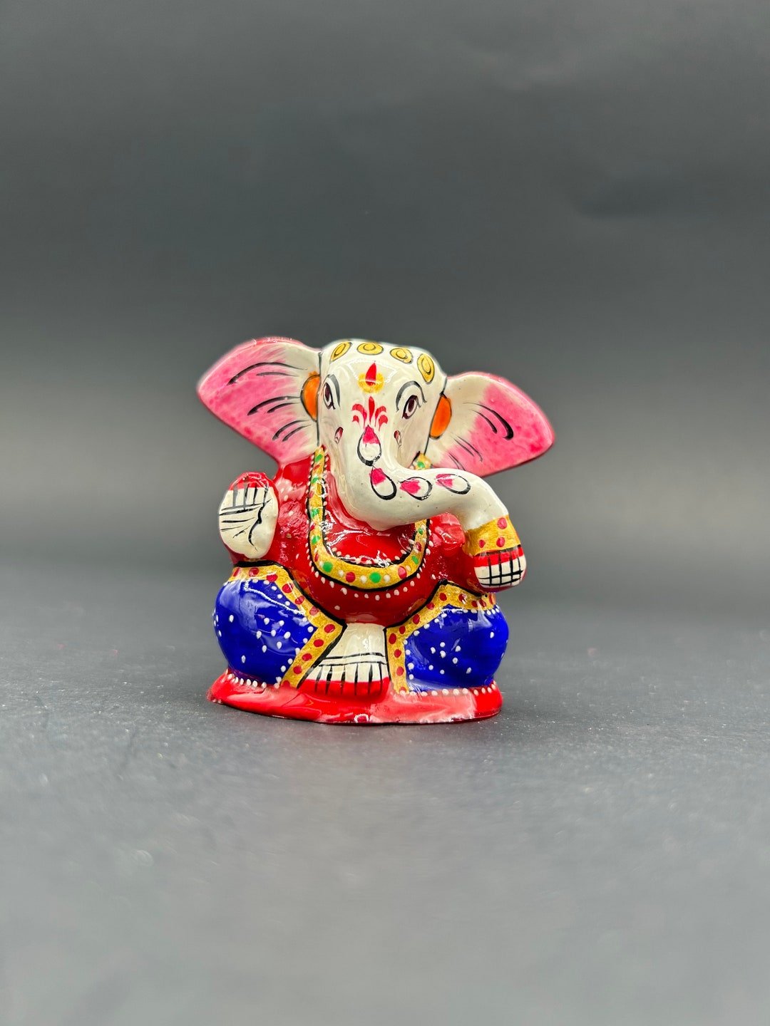 Ganesha Hand Painted Brass Statue Altar Decor, Good Luck Ganesh Elegant ...