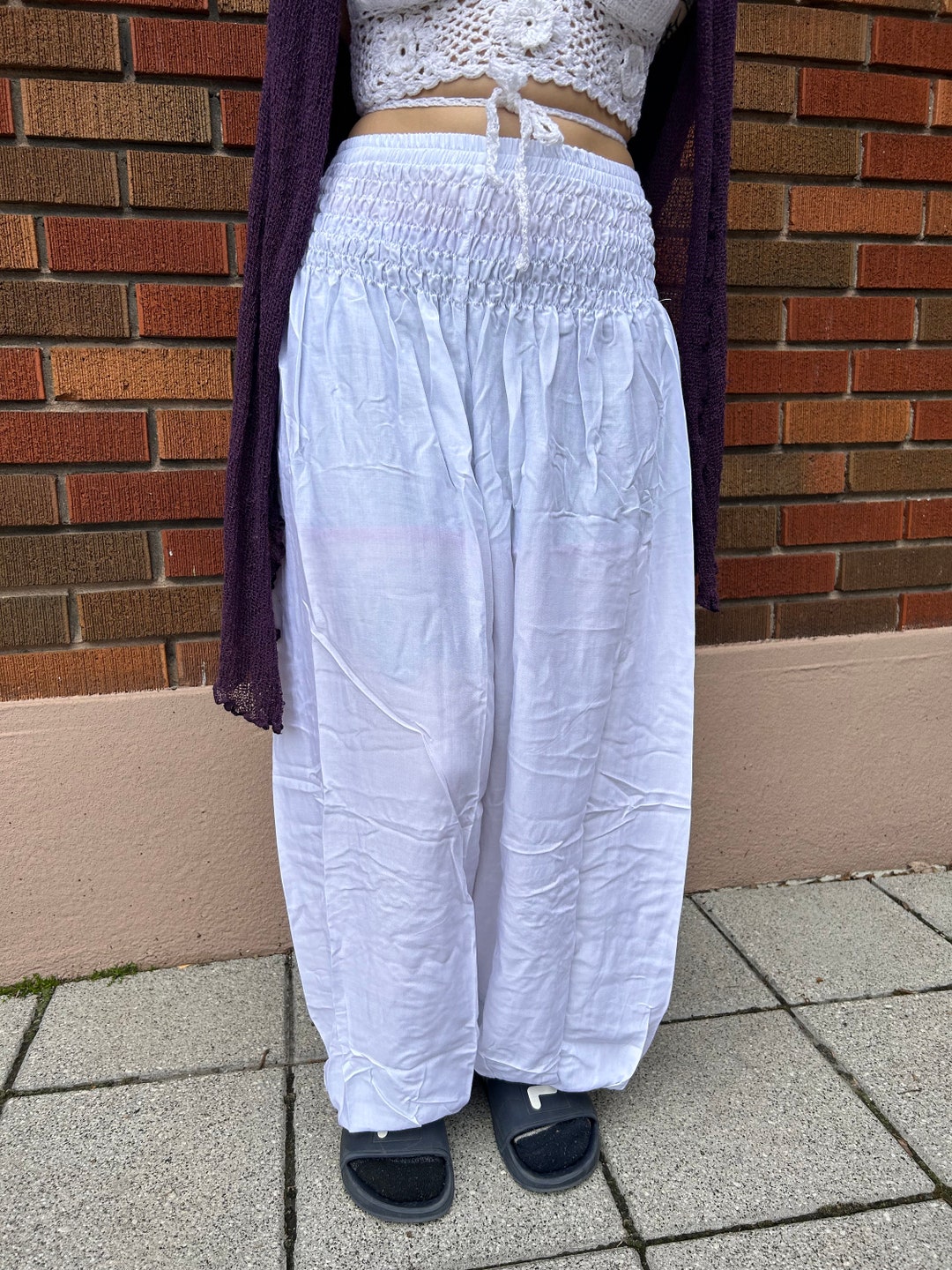 White Harem Pants: Boho Aladdin Trousers, One Size - Etsy