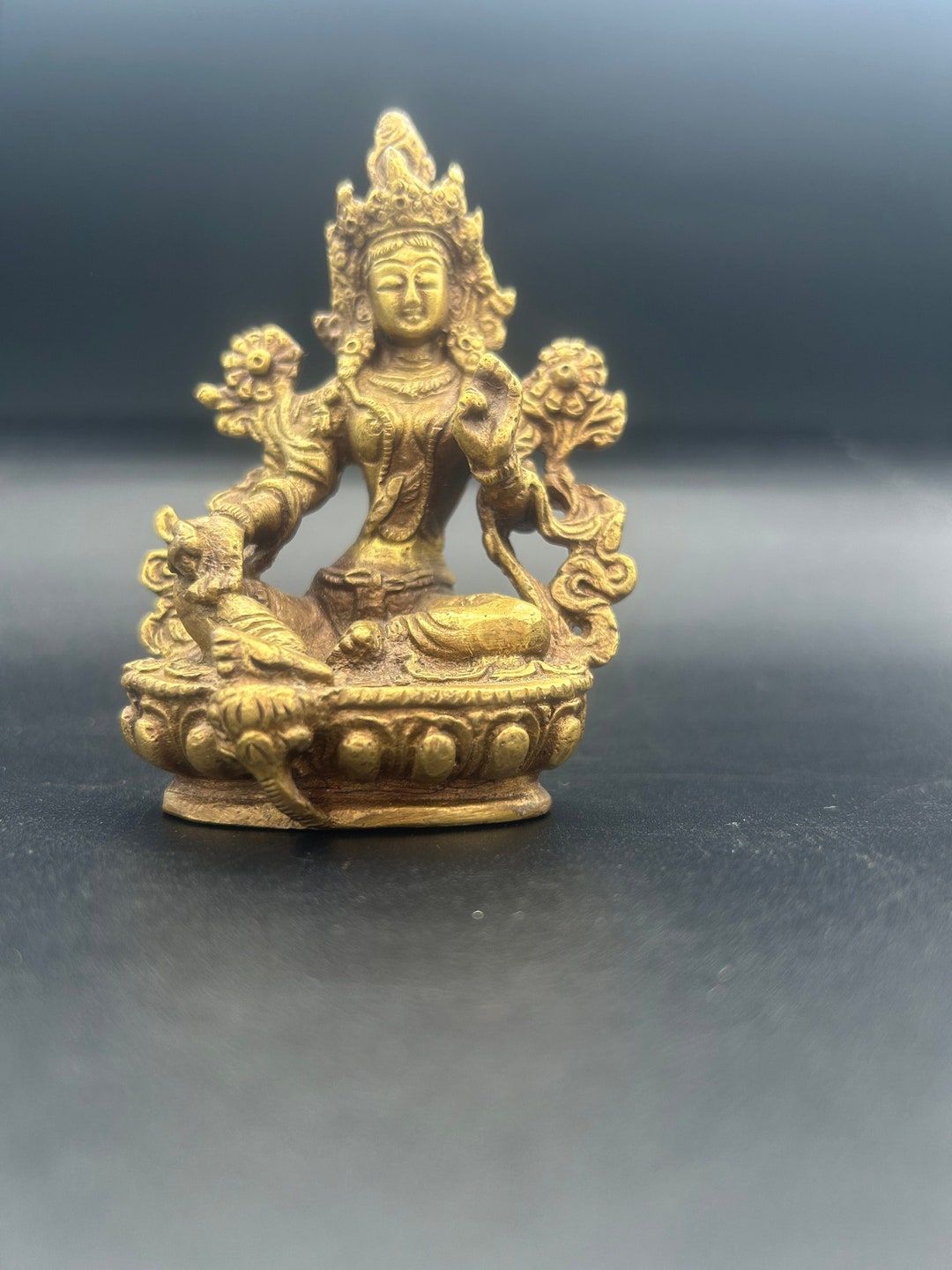 Solid Brass Green Tara Deity Goddess Star Deity Figure 4 Inches ...