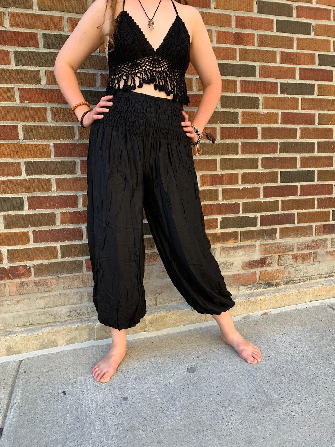 Black Harem Pants, Boho Aladdin Trousers, One Size - Etsy