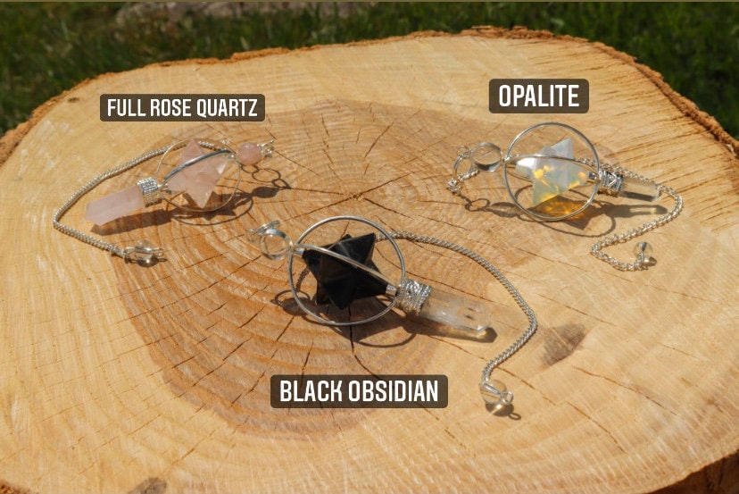 Spinning Merkaba Pendulum - Amethyst, Rose Quartz, Clear Quartz, Tiger ...