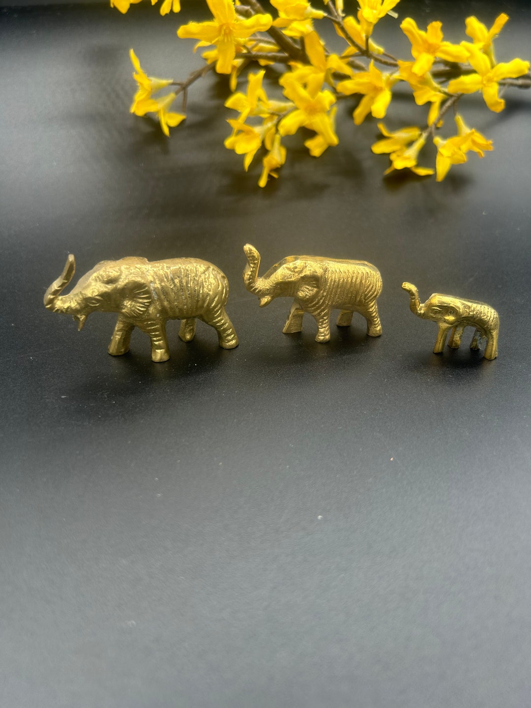 Vintage Solid Brass Elephant Family of Three Sculpture - Elephant ...