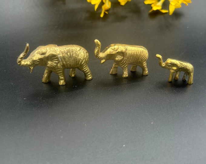 Brass Elephant Figurines/ Trio of Brass Elephants/ Three Elephants ...