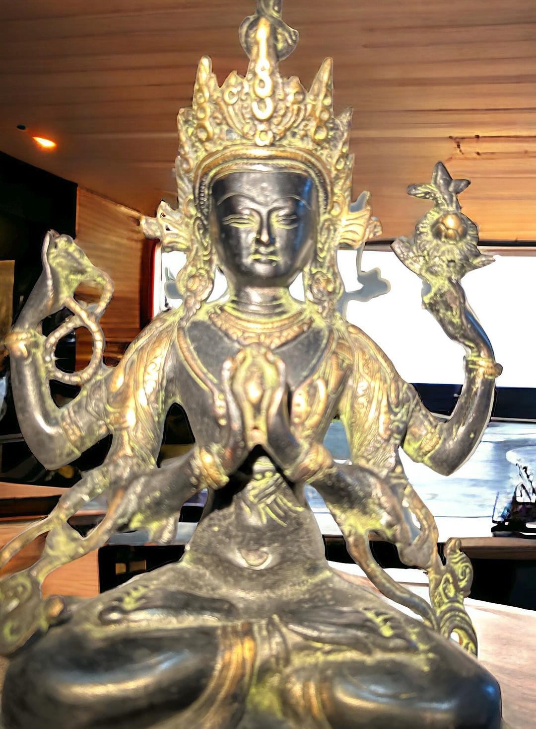 Vintage Solid Bronze Green Tara Deity Goddess Star Deity Figure ...