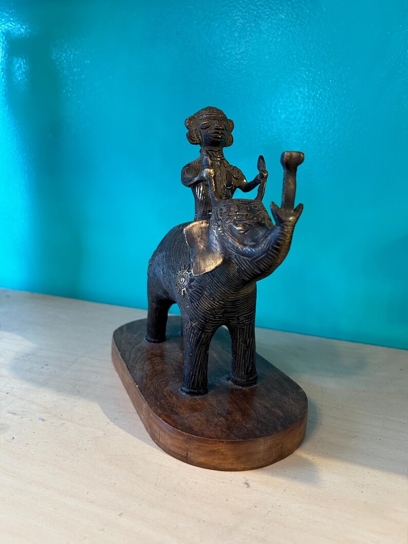 Antique 1920s Indian Dhokra Brass Elephant & Rider Sculpture ...