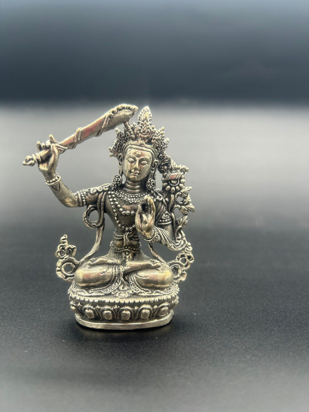 Manjeshwari Goddess Solid Silver Figure 2.5 Inches Buddhism Tibetan Beautiful Handmade Statue ...