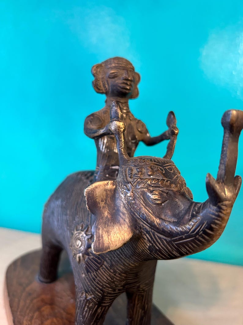 Antique 1920s Indian Dhokra Brass Elephant & Rider Sculpture ...