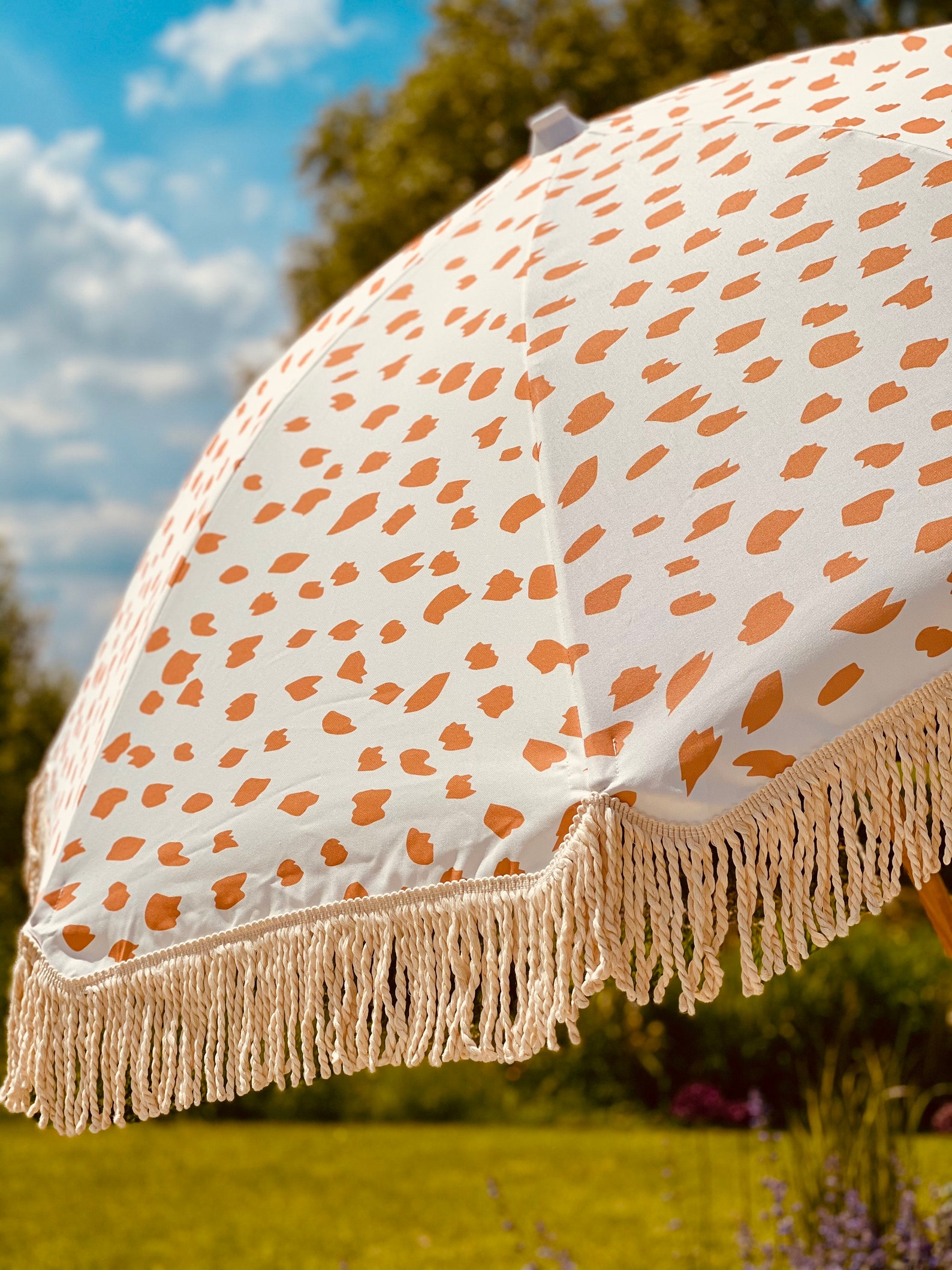 Boho Retro Fringe Tassel Parasol - ORANGE/WHITE for Garden/beach With ...