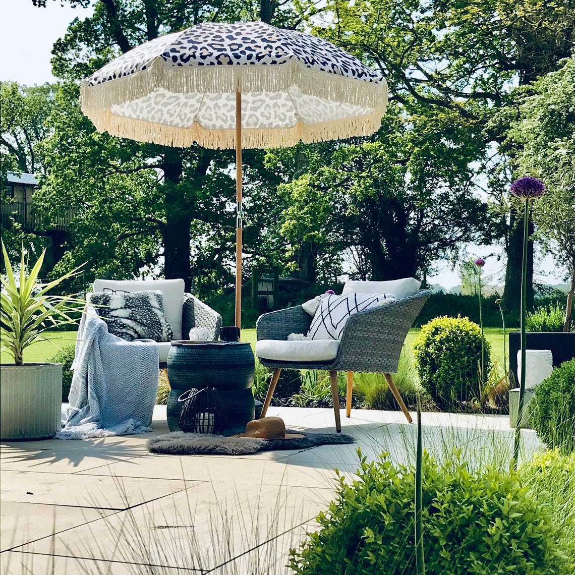 Retro Boho Fringe Tassel Parasol Midnight Blue/black Neutral - Etsy UK