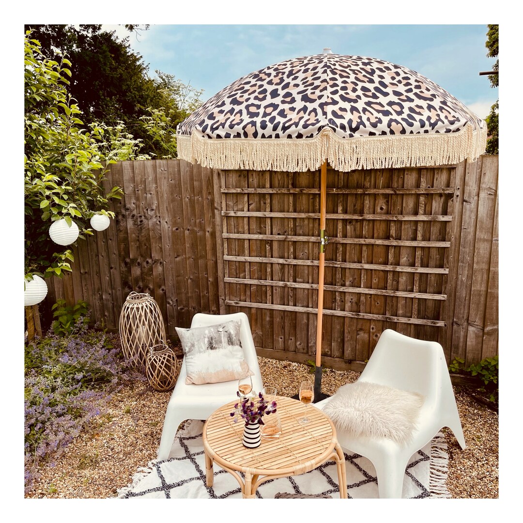 Retro Boho Fringe Tassel Parasol Midnight Blue/black Neutral Garden ...