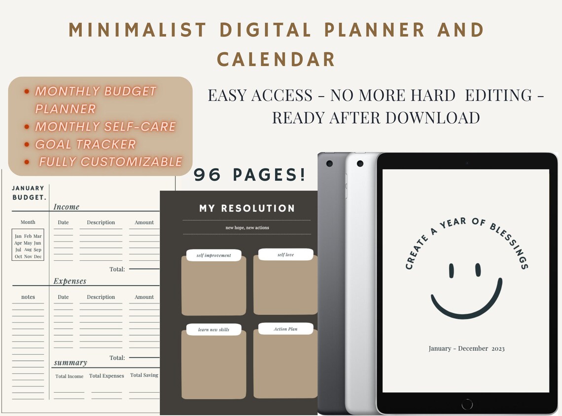 DIGITAL PLANNER and CALENDAR - Minimal - Goodnotes, iPad Planner ...