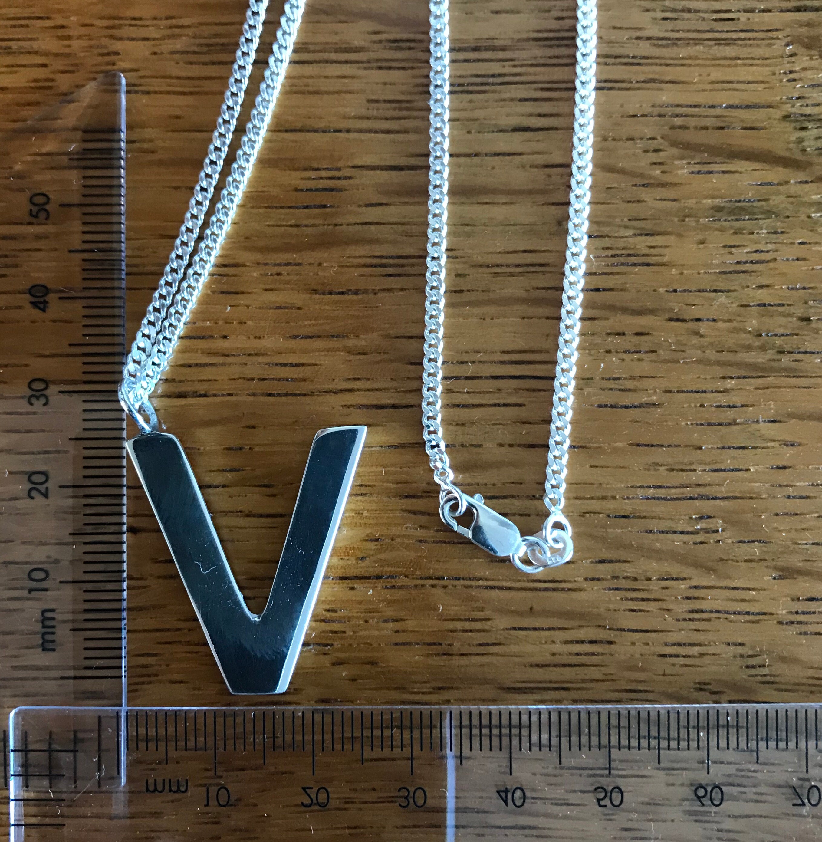 Hallmarked solid silver Letter V pendant on a sterling silver | Etsy