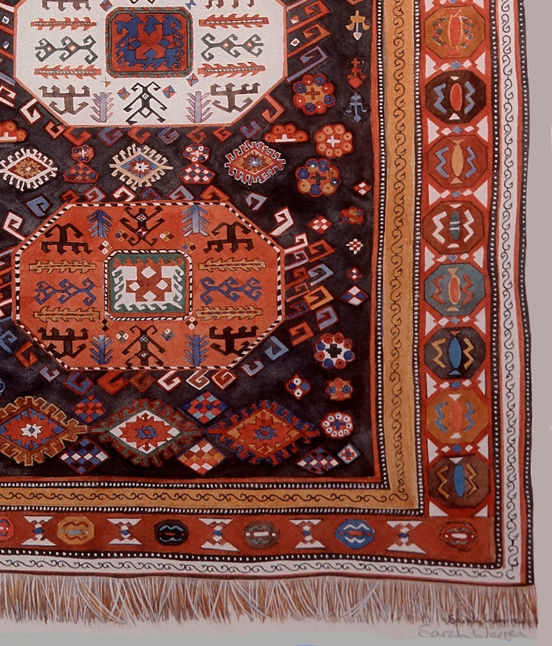 Art Print of Watercolour Painting of Carpet With Beautiful - Etsy