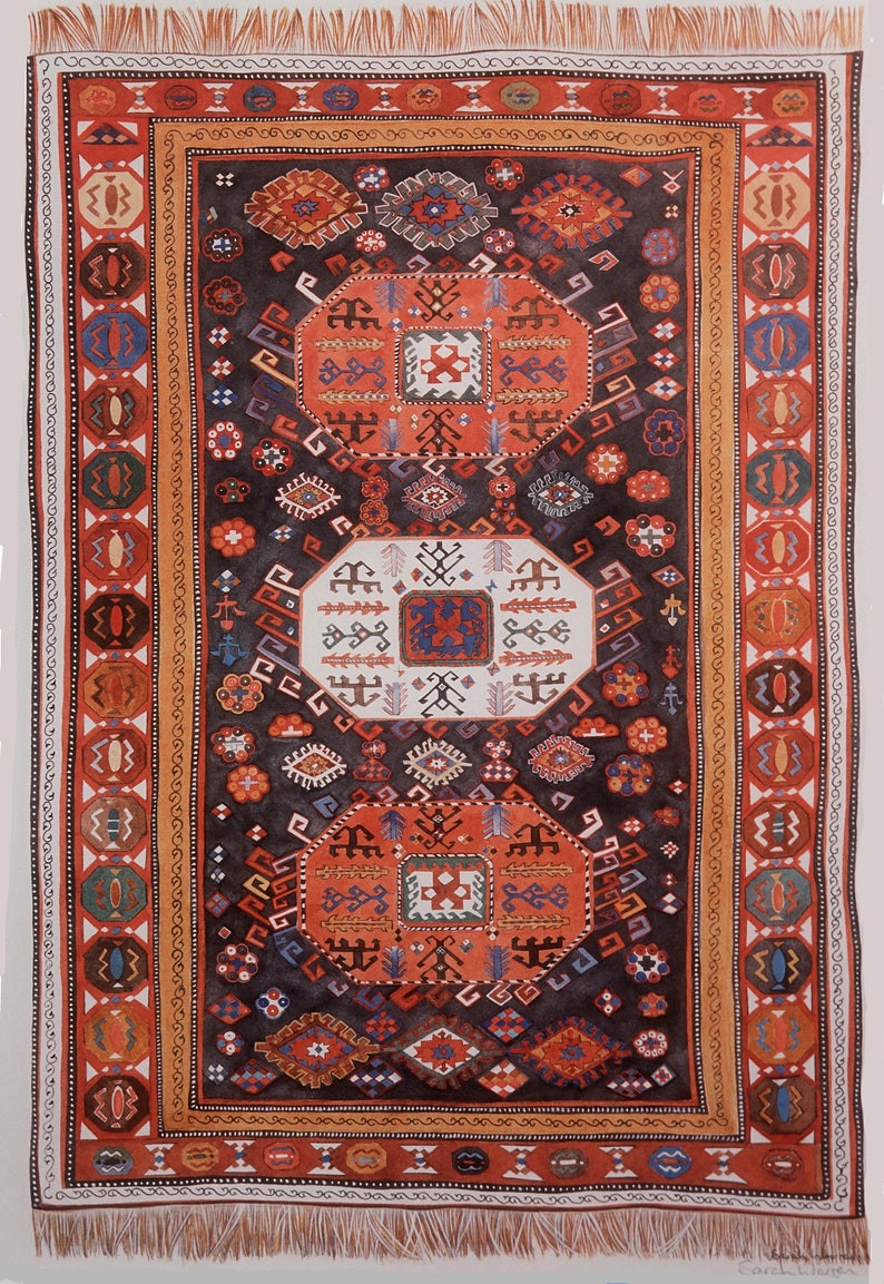 Art Print of Watercolour Painting of Carpet With Beautiful - Etsy