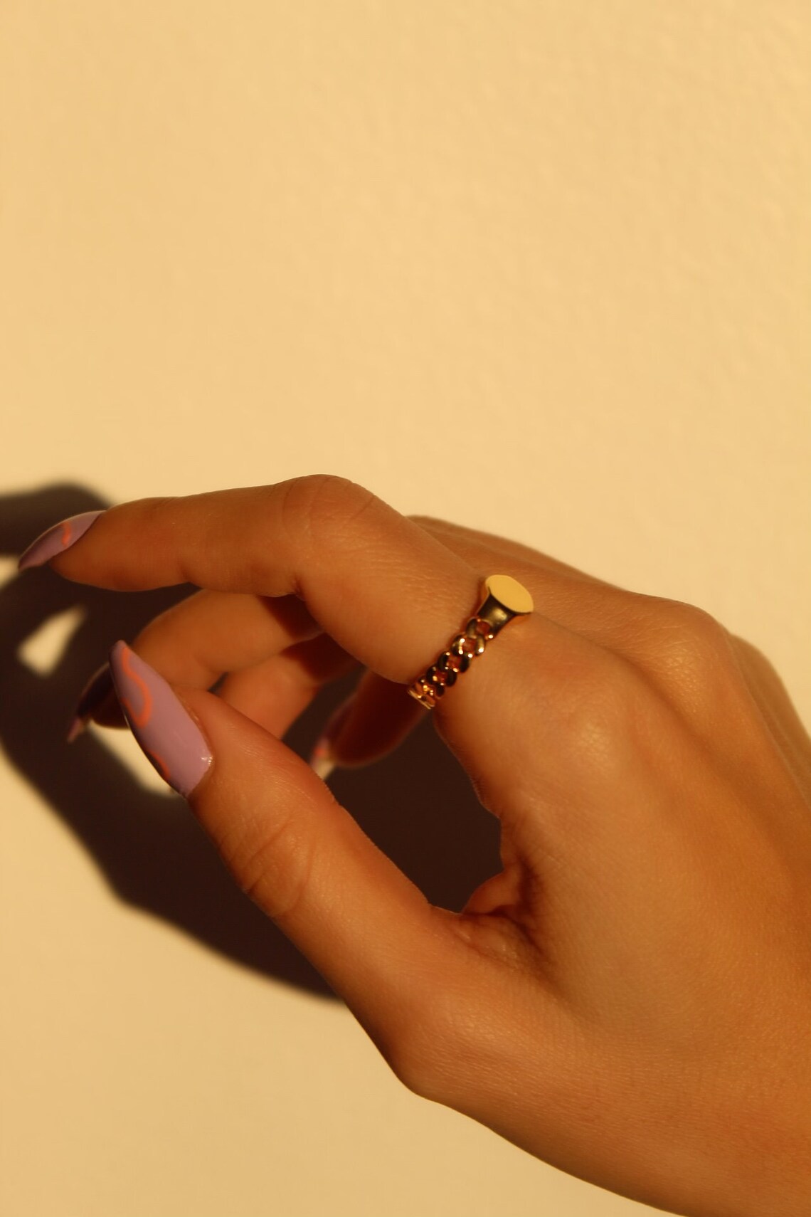 18K Gold Plated Chain Signet Ring Statement Ring Stackable | Etsy