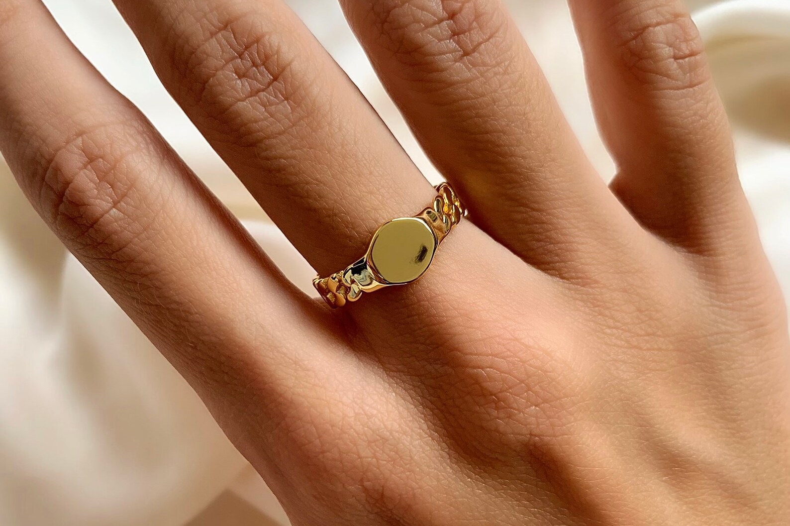 18K Gold Plated Chain Signet Ring Statement Ring Stackable | Etsy