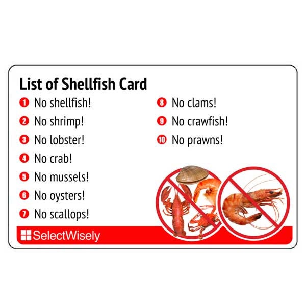 2 Pack List of Shellfish Food Allergy Card Translated Into 70 Languages ...