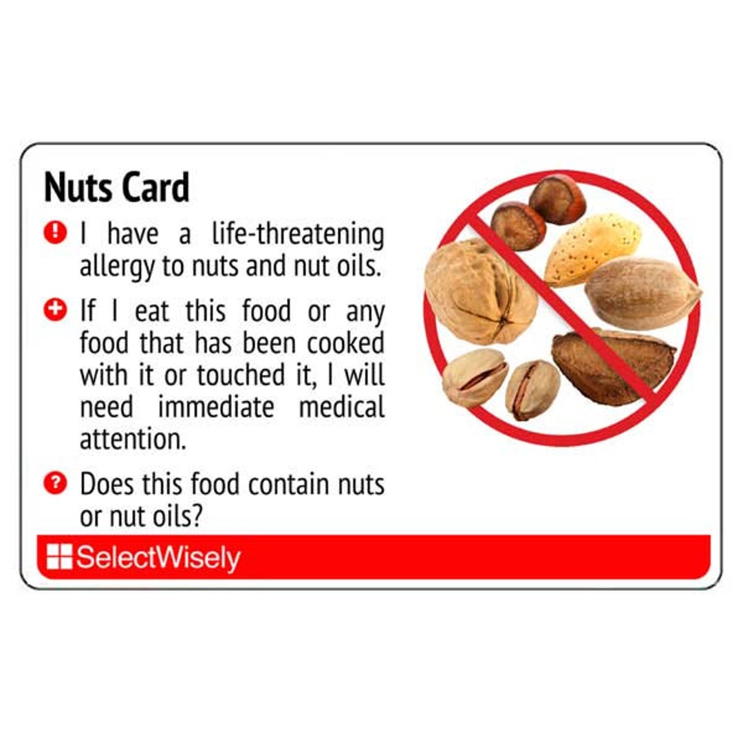 2 Pack Nuts Allergy Card Translated Into 70 Languages - Etsy