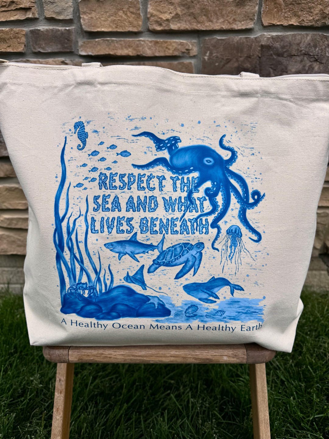 Respect the Sea and What Lives Beneath Canvas Tote Bag With Zipper ...