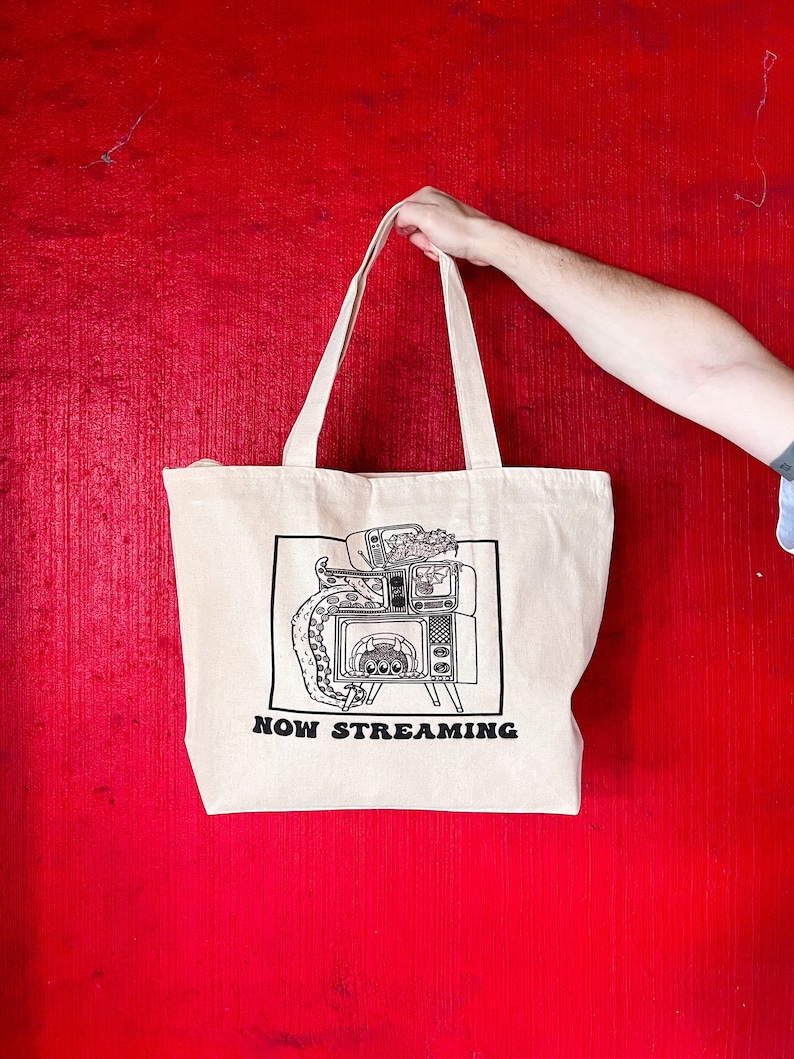 Monsters in Vintage Tv Tote Bag Canvas Bag Squared Bottom Bag Aesthetic ...